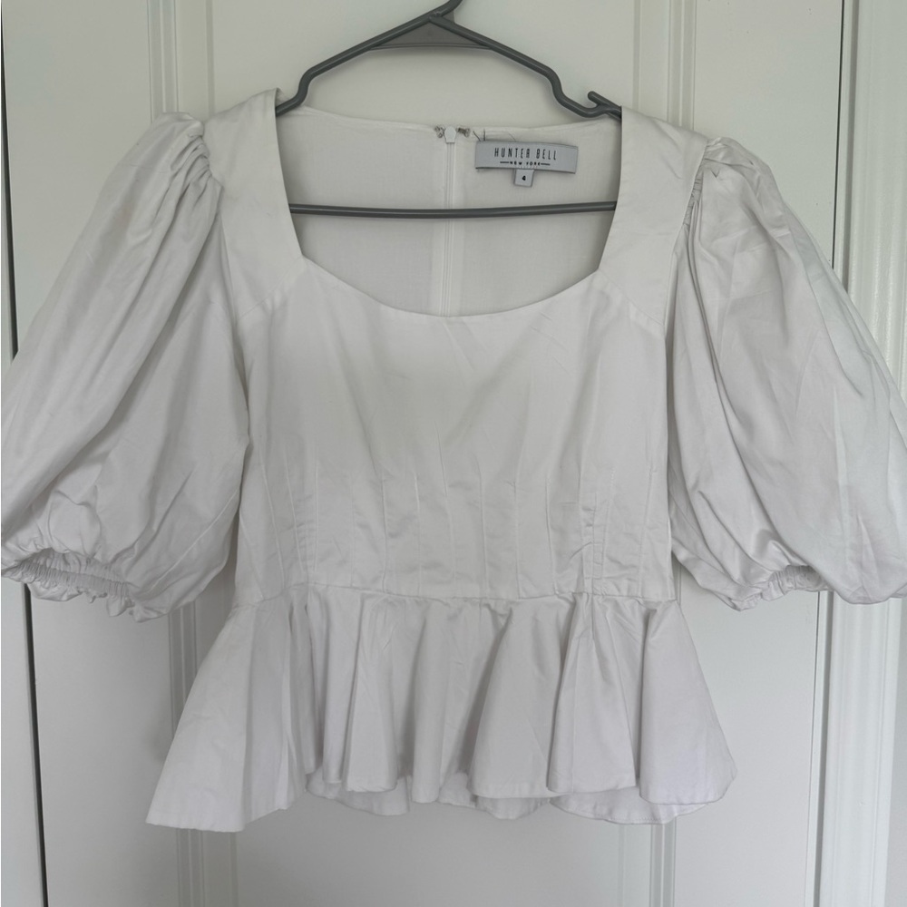 White Puff Sleeve Peplum Top Nu Hunter Bell! - Gem